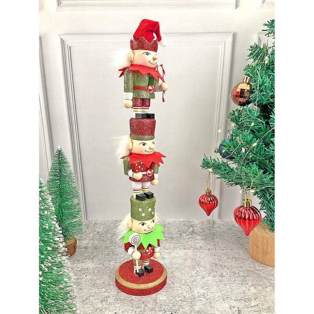 3 Tier Stacked Wooden Elves Christmas Table Décor - Little Surprise Box ...