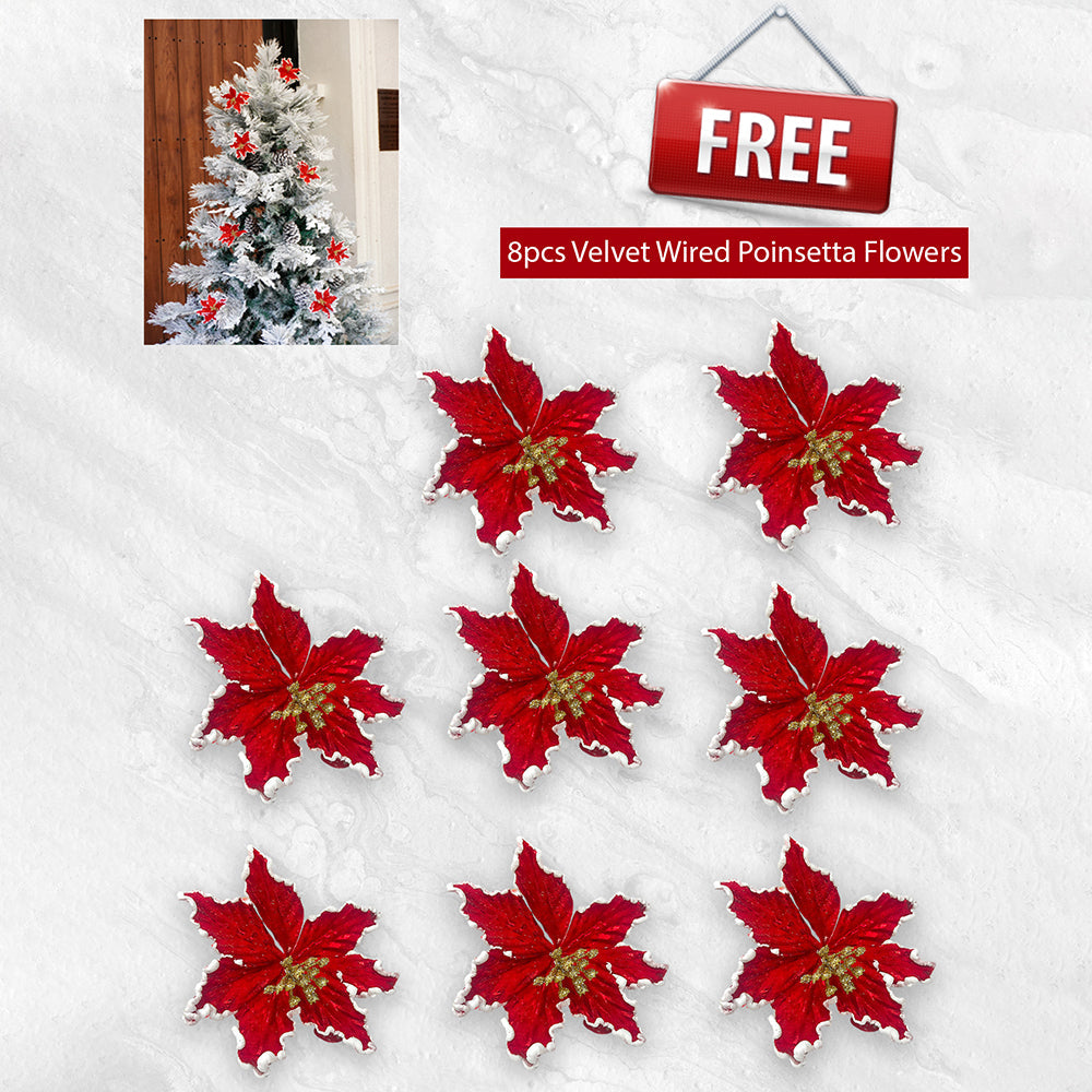 5.9 feet Bushy Long Snowy Leaves Xmas Tree with 8 free Wired Red Poins ...