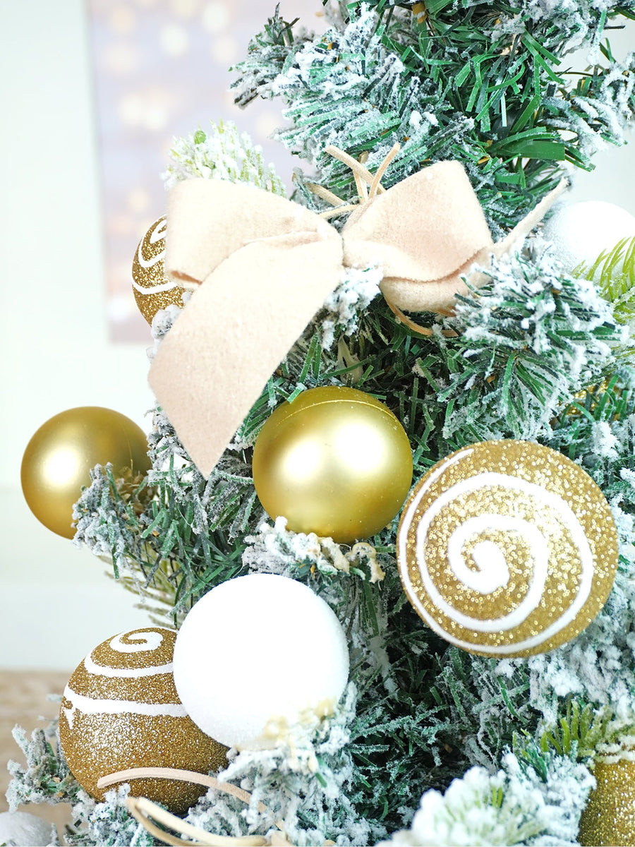 2 Ft. Gold Swirl Frosty Bushy Christmas Tree Filled With Balls And Orn ...