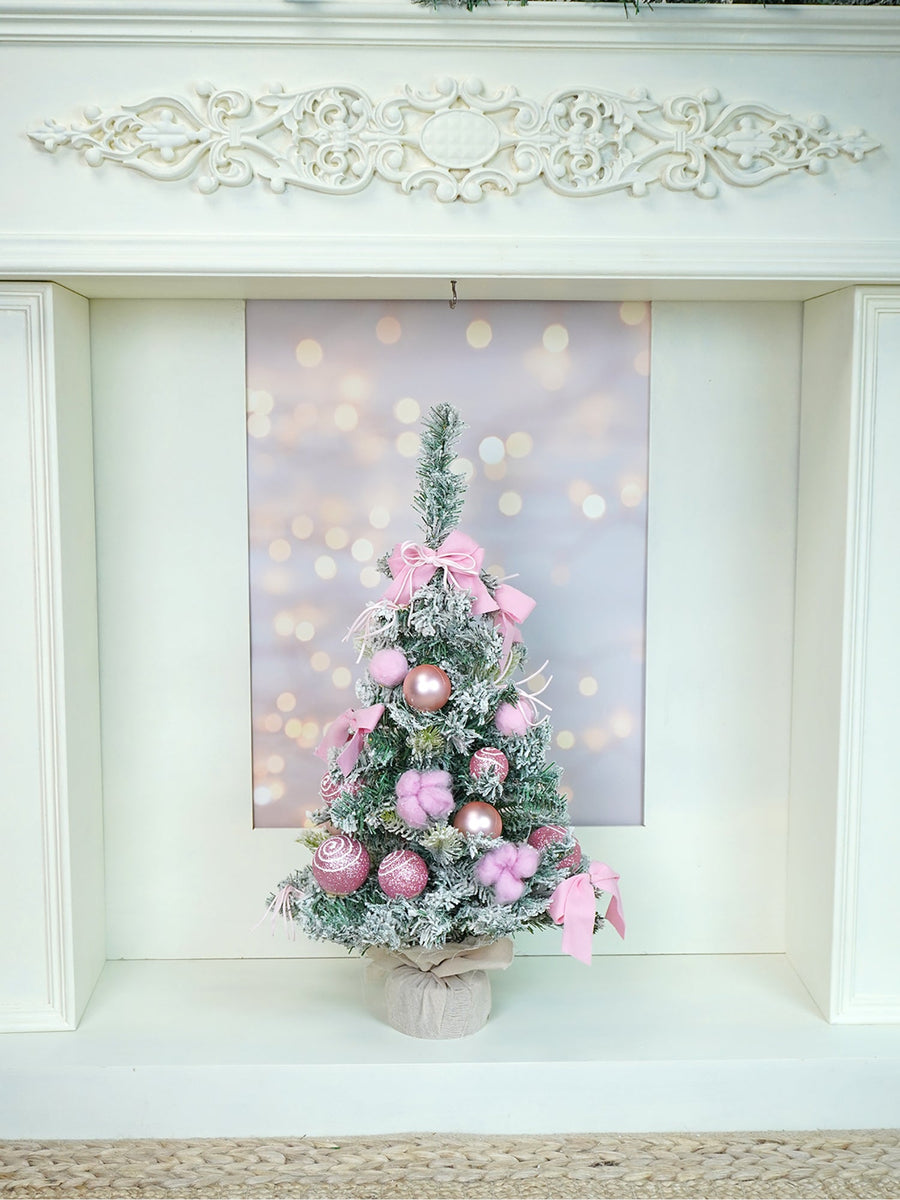 2 Ft. Pastel Pink Swirl Snowy Bushy Christmas Tree Filled With Balls A ...