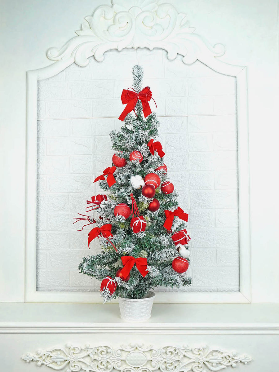 3 Ft. Red Swirl Frosty Bushy Christmas Tree Filled With Balls And Orna ...