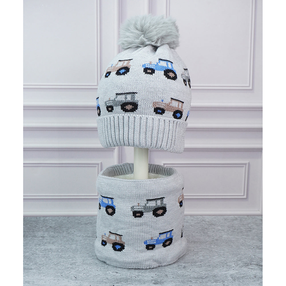 2Pcs Grey Cars Themed Beanie Winter Cap With Matching Neck Cuff Style ...