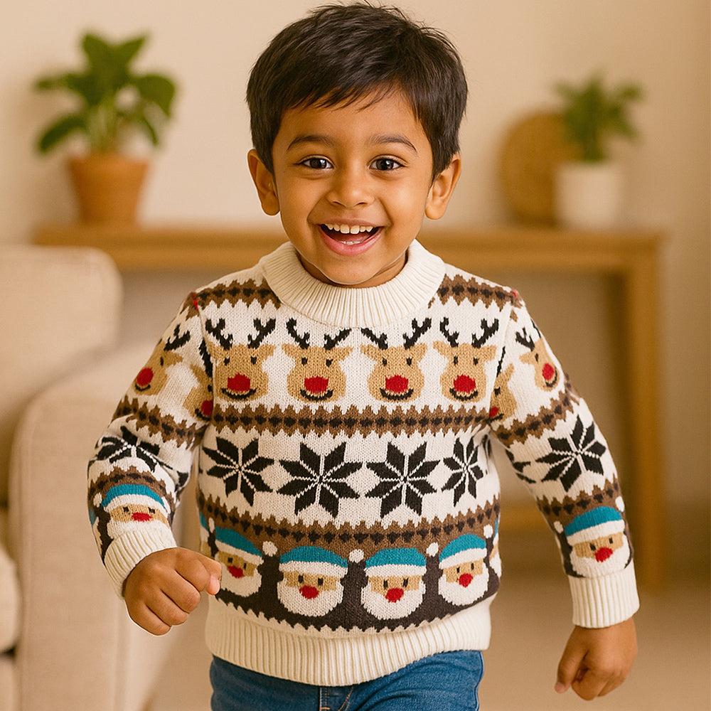 Cream Santa & Reindeer Winter Cardigan – mumma.com