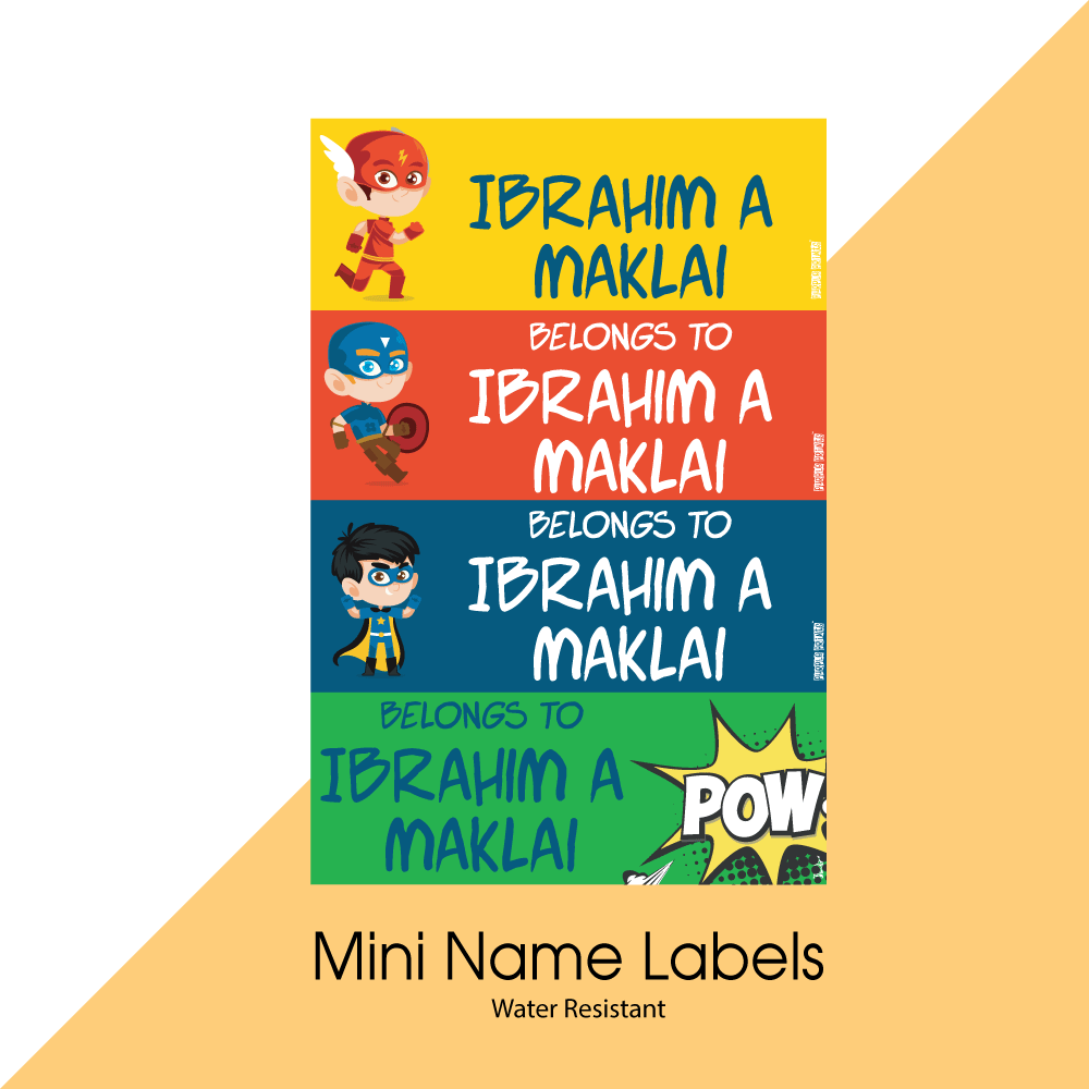 Personalised Mini Name Labels | Comic Superhero – mumma.com