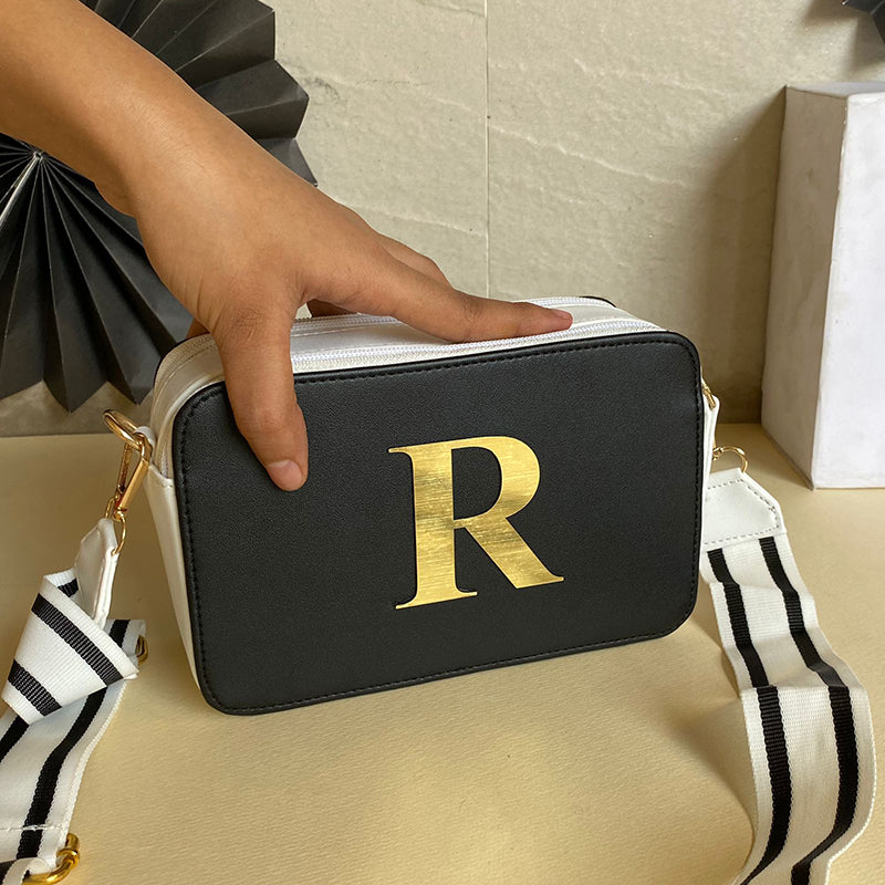 Personalised Box Sling Bag | Black & White – mumma.com