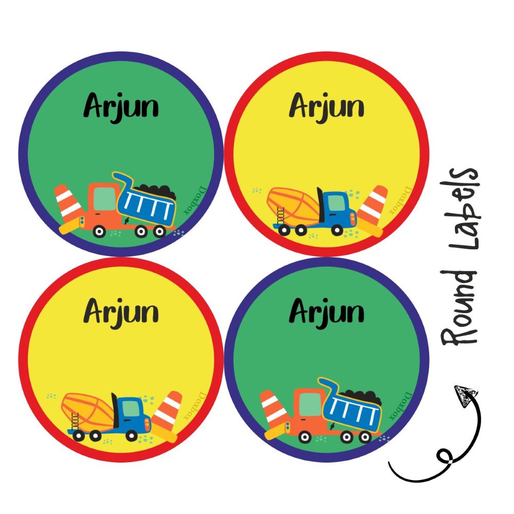 Personalised Round Name Labels | Construction Vehicle – mumma.com