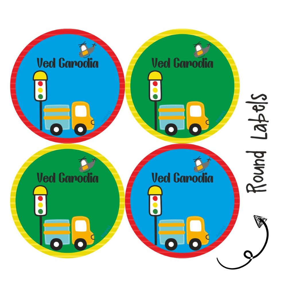 Personalised Round Name Labels | Transport – mumma.com