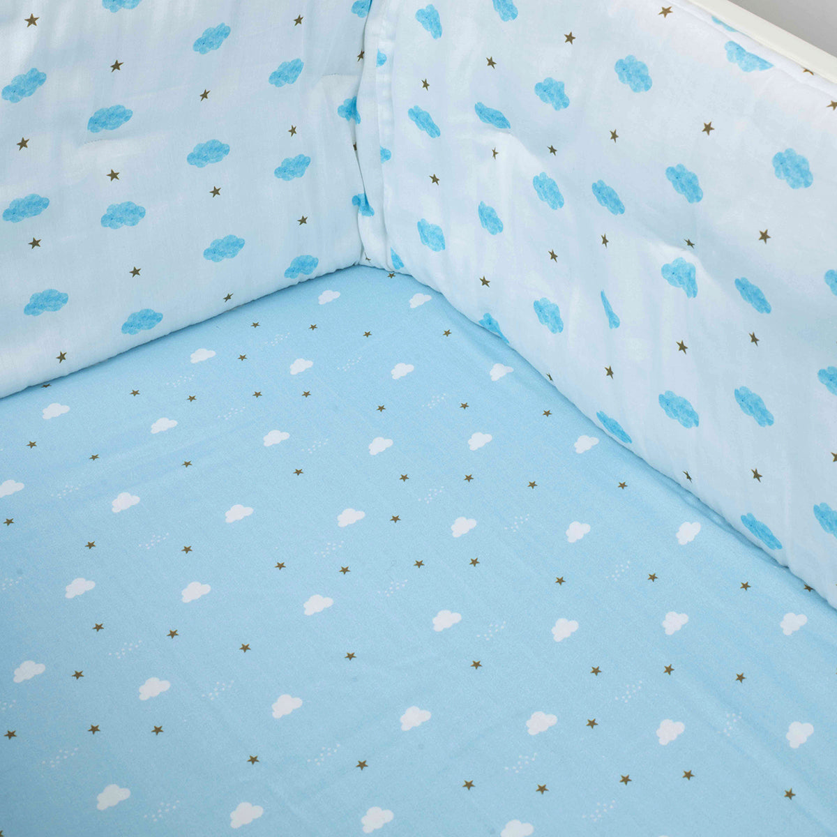 Organic Fitted Cot Sheet- Blue Clouds – mumma.com