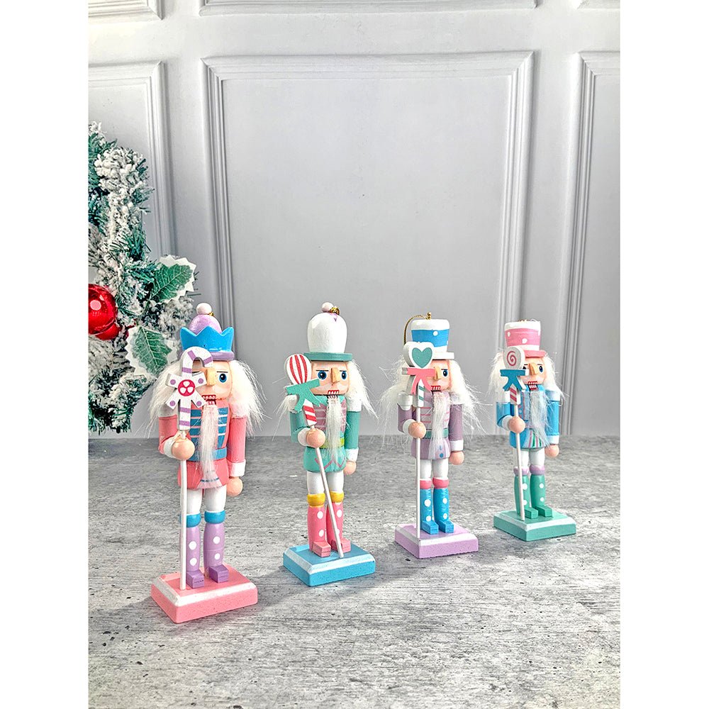 Pastel Candy theme, set of 4 Wooden Nutcrackers , Christmas Tree ...