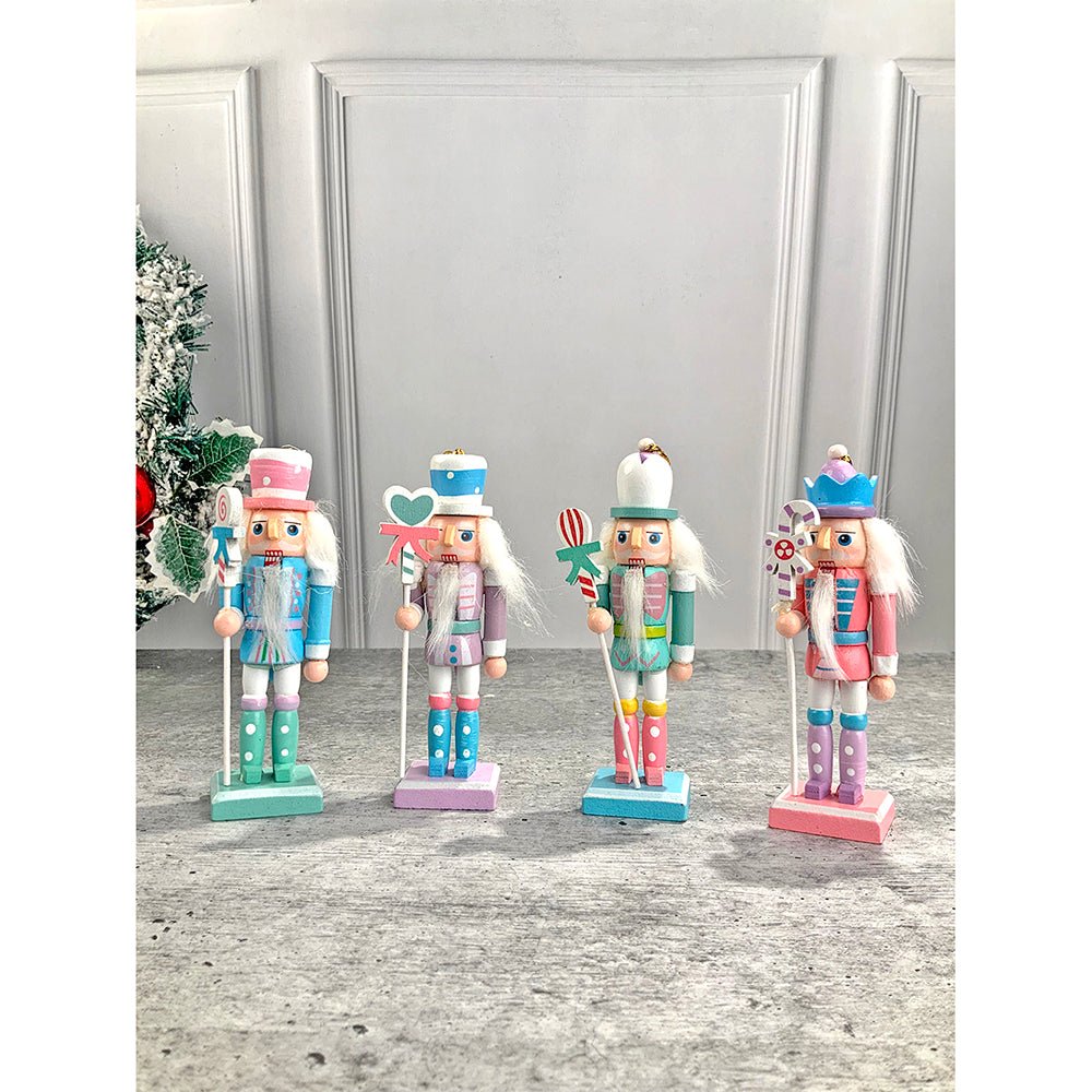 Pastel Candy theme, set of 4 Wooden Nutcrackers , Christmas Tree ...